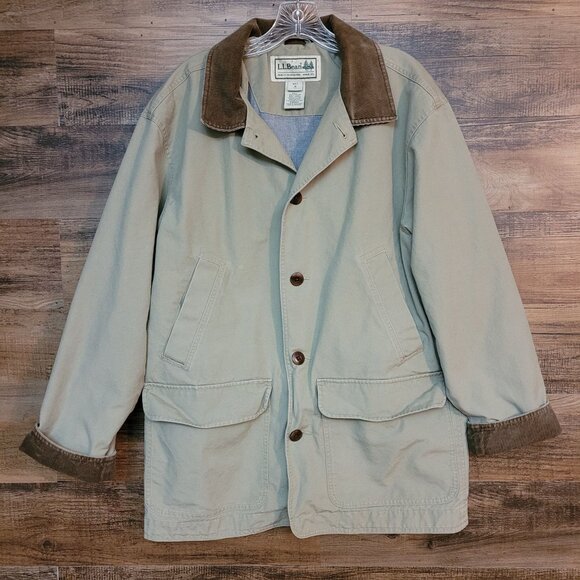 L.L. Bean | Jackets & Coats | Vtg Ll Bean Barn Chore Jacket M Canvas Corduroy Collar Cuff Olive ...